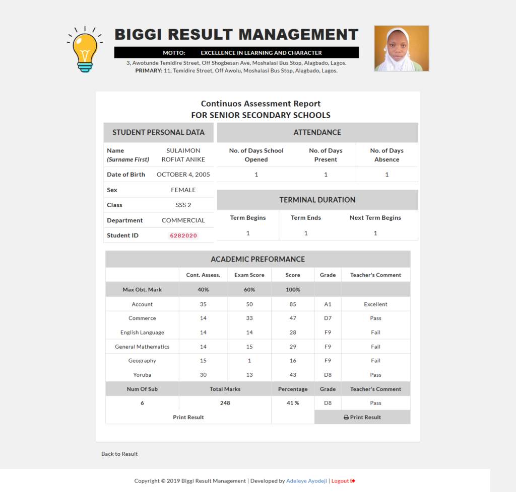 School Result Management System V2.74 School Result Management System V2.74
